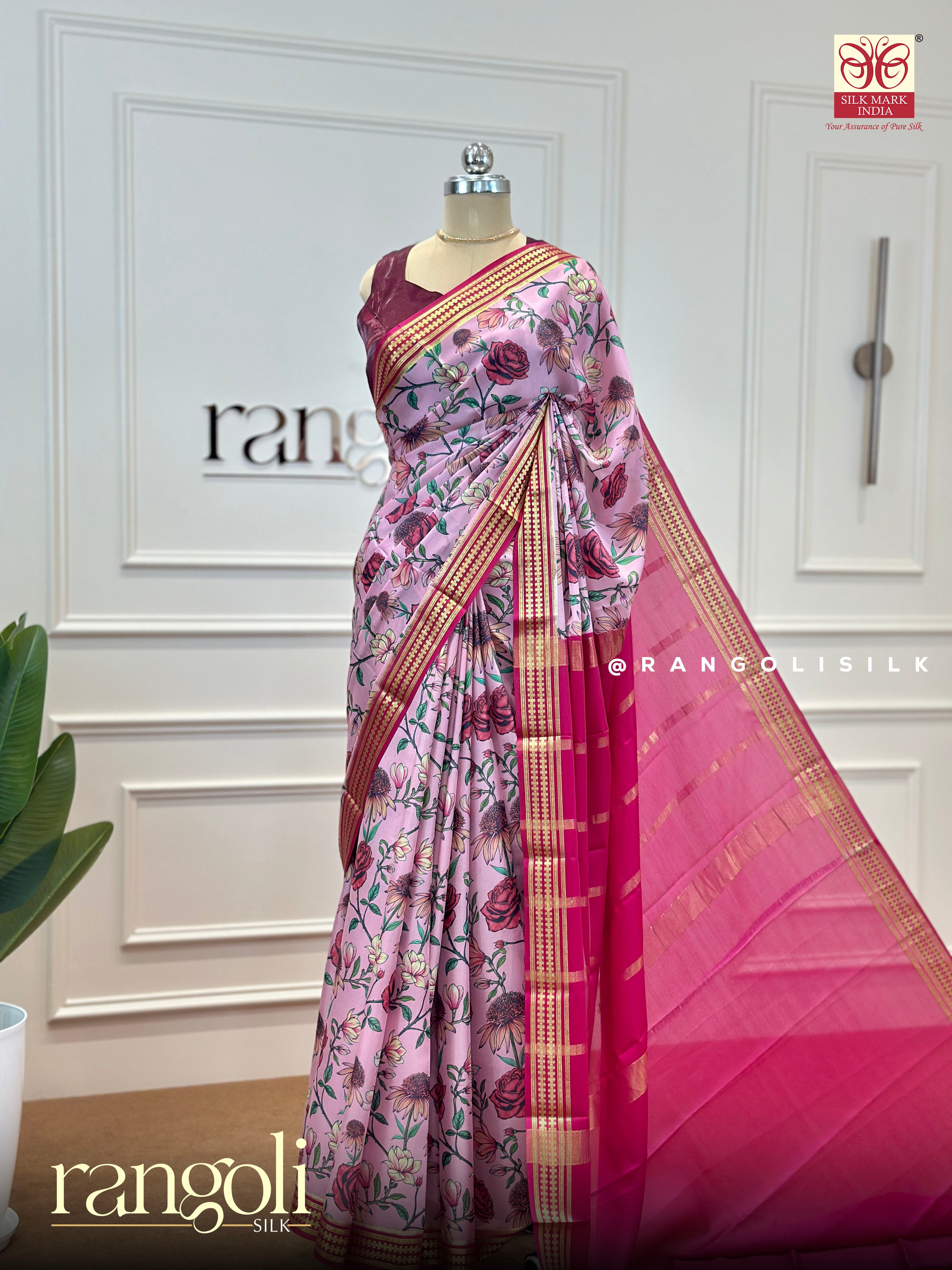 Pure Crepe Silk Saree with Elegant Floral Designs - Post 400 – Rangoli Silk