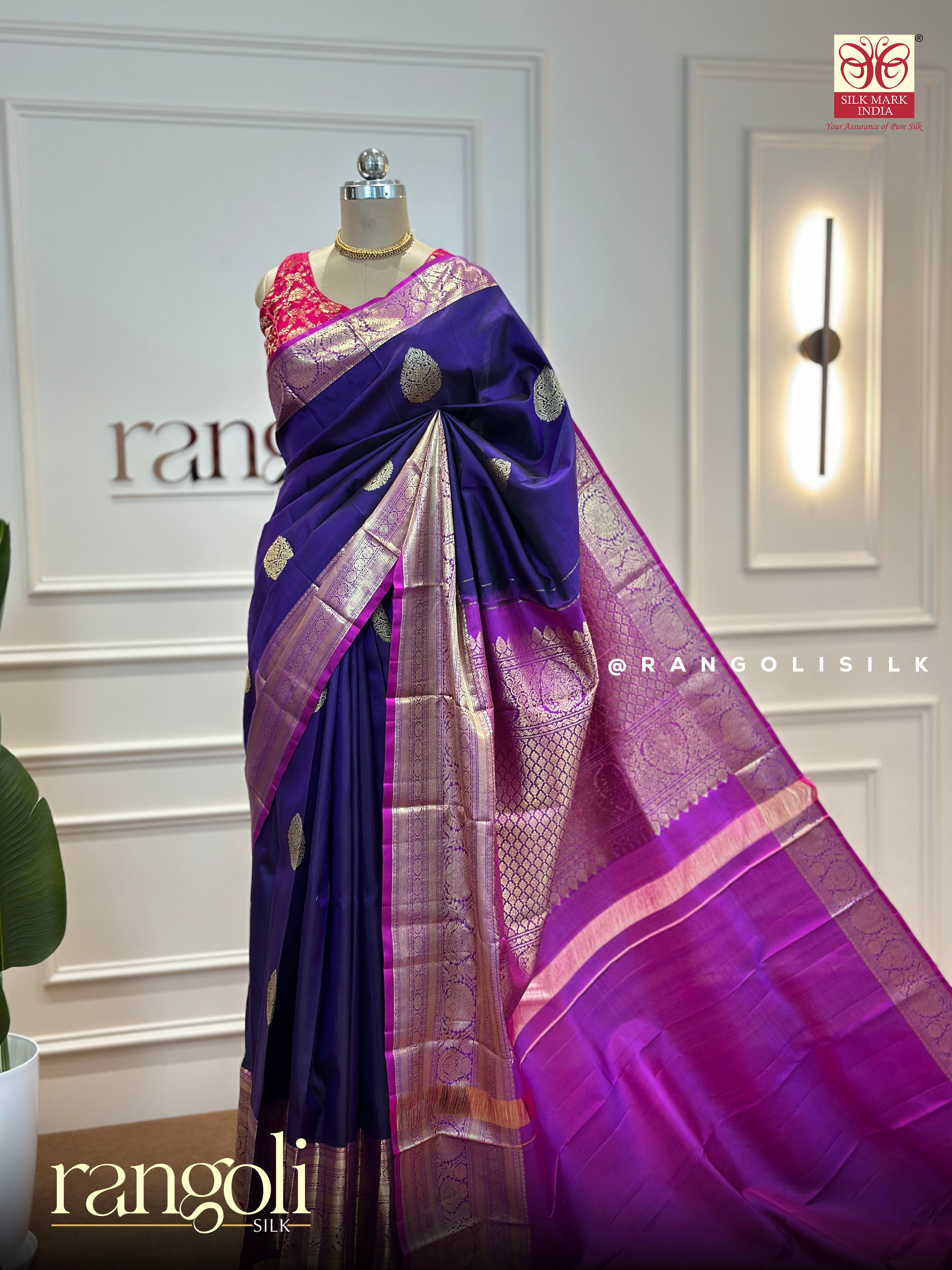 Pure Kanjivaram Silk Saree with Contrast Border - Post 422 – Rangoli Silk